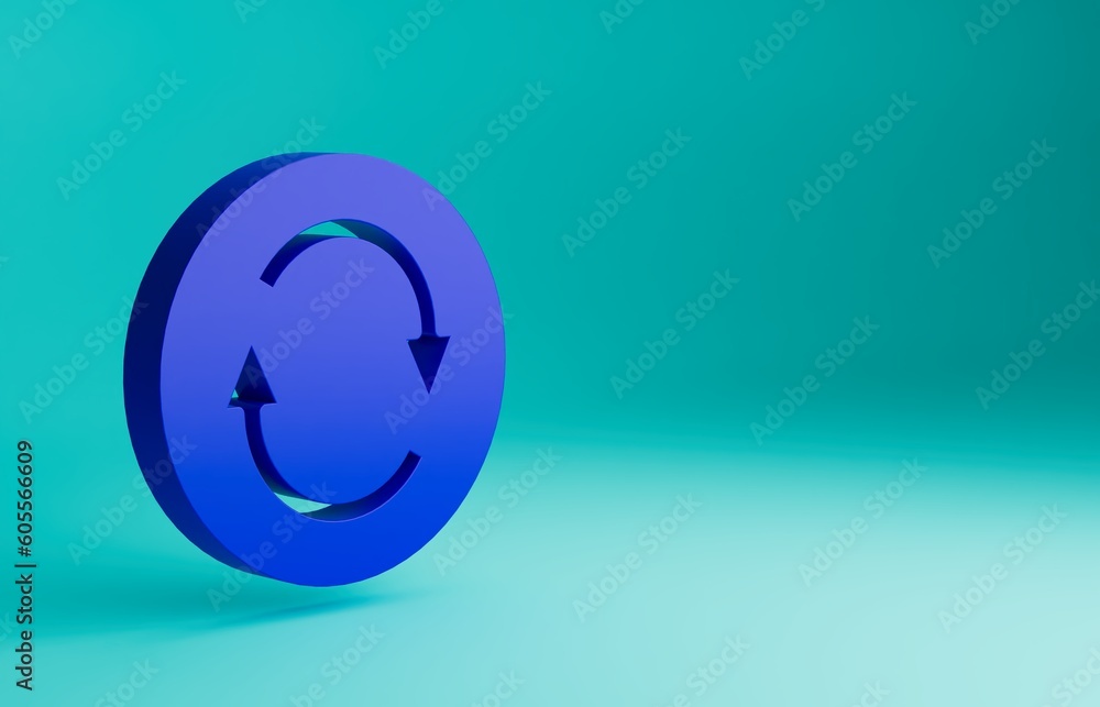 Blue Recycle symbol icon isolated on blue background. Circular arrow ...