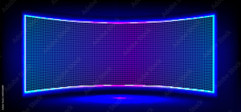 Realistic concave LED screen on wall or stage. Vector illustration of ...