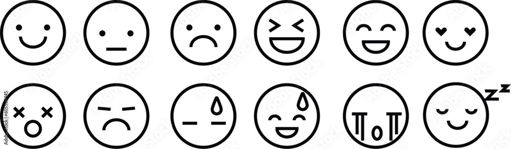 Emoticons set. Emoji faces collection. Emojis flat style. Happy and sad ...