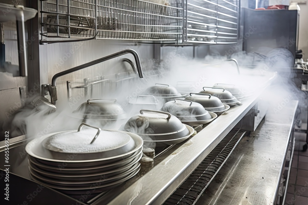 steaming hot water with powerful detergent and disinfectant solutions ...