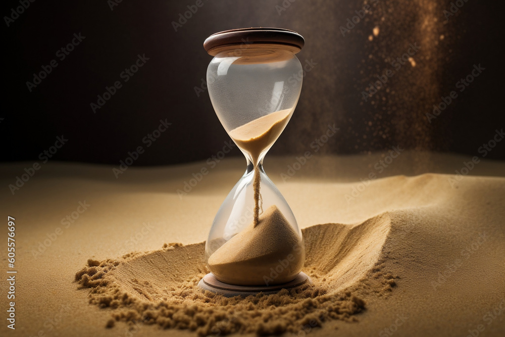 An illustration of an hourglass with sand turning into dry earth and ...