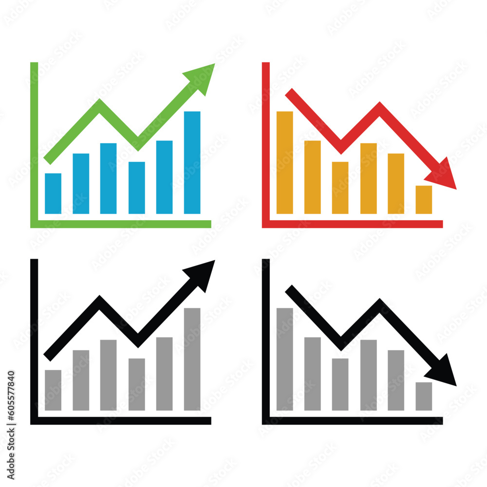 bar chart arrow chart going up profit and down loss diagram color and ...