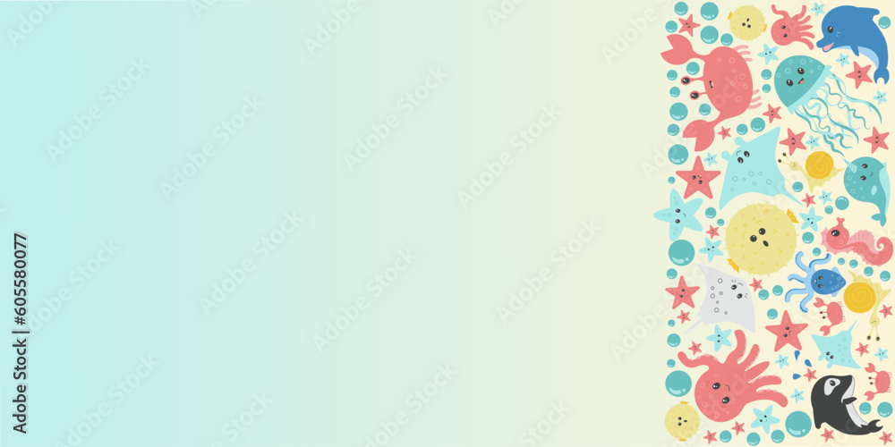 sea life elements background for Website banner template, card ...