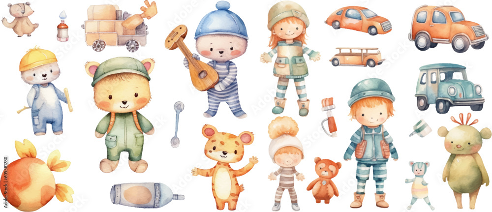 toy watercolor clipart neutral colors for kids simple drawing cute ...