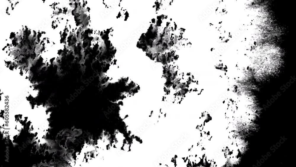 Black and White liquid ink paint drop stain on white paper background ...