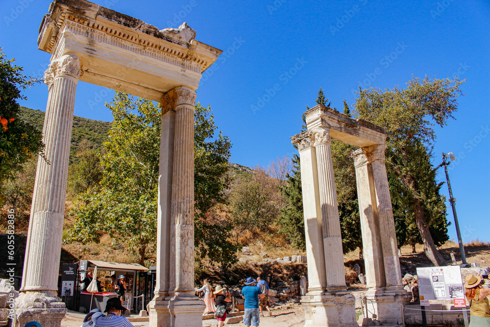 Ancient city Ephesus (Efes) in Turkey. Ancient architectural structures ...