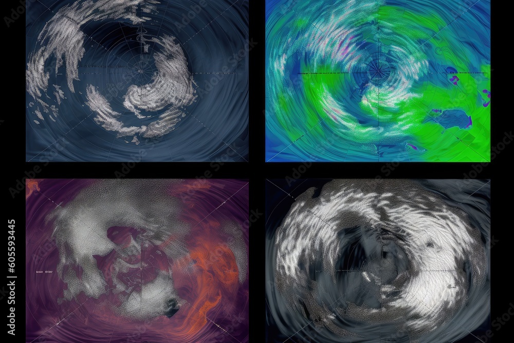 collection of weather maps, showing the movement and strength of ...