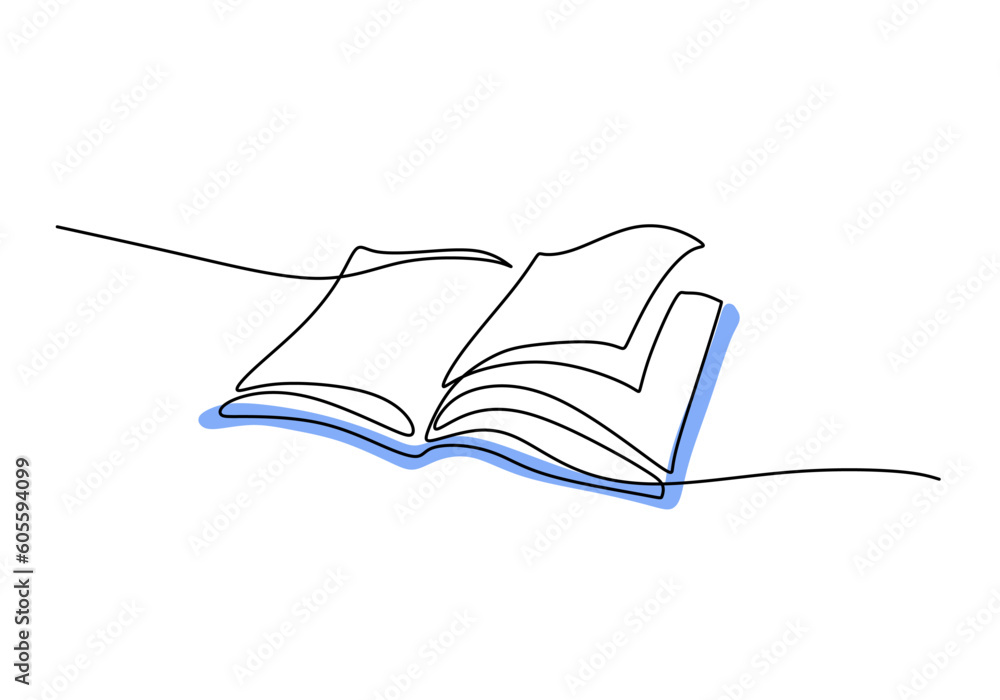 Book - School education object, one line drawing continuous design ...
