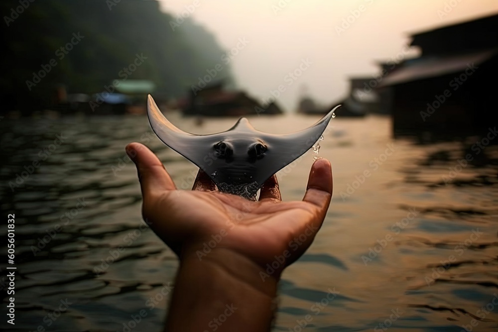 Manta Ray tiny smallest animal in the world standing on human hand ...