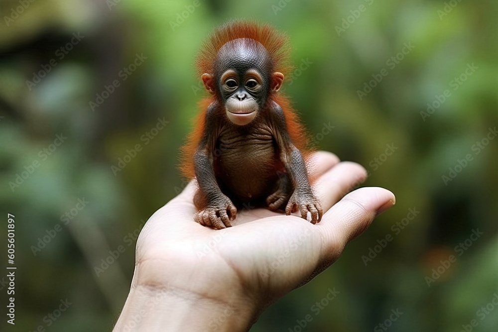 Orang utan monkey ape tiny smallest animal in the world standing on ...
