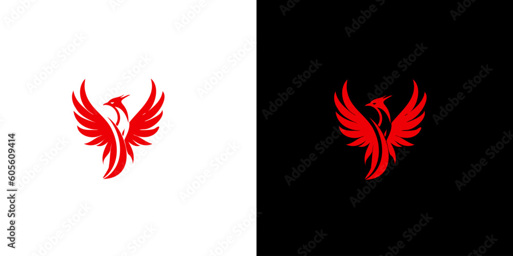 Abstract red phoenix logo design template on black and white background ...