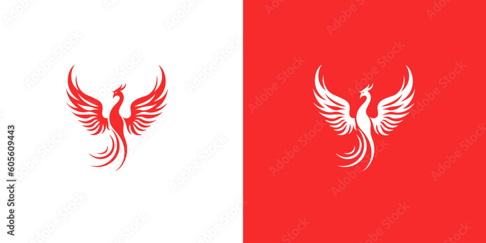 Abstract red and white phoenix logo design template on red and white ...