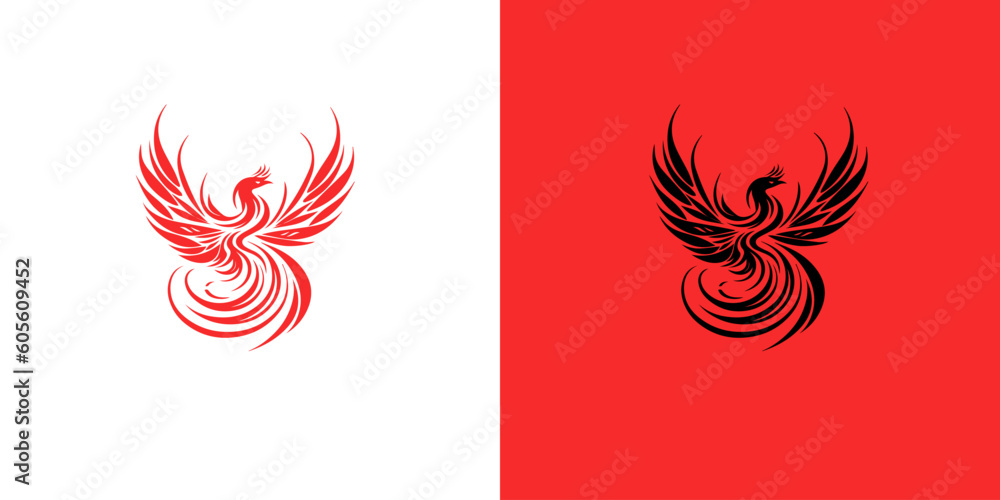 Abstract red and black phoenix logo design template on white and red ...