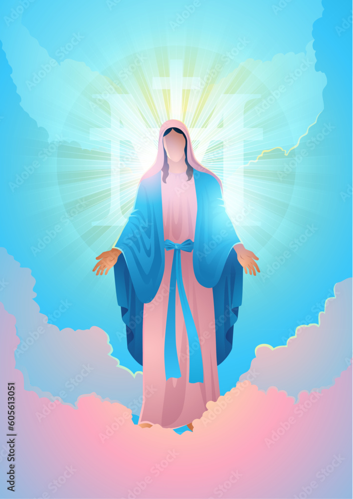 Virgin Mary decorated with Marian Cross symbol Stock Vector | Adobe Stock