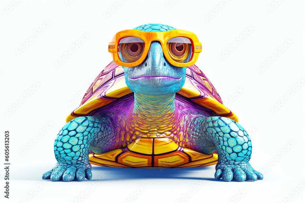 Cartoon colorful turtle with sunglasses on isolated background. Created ...