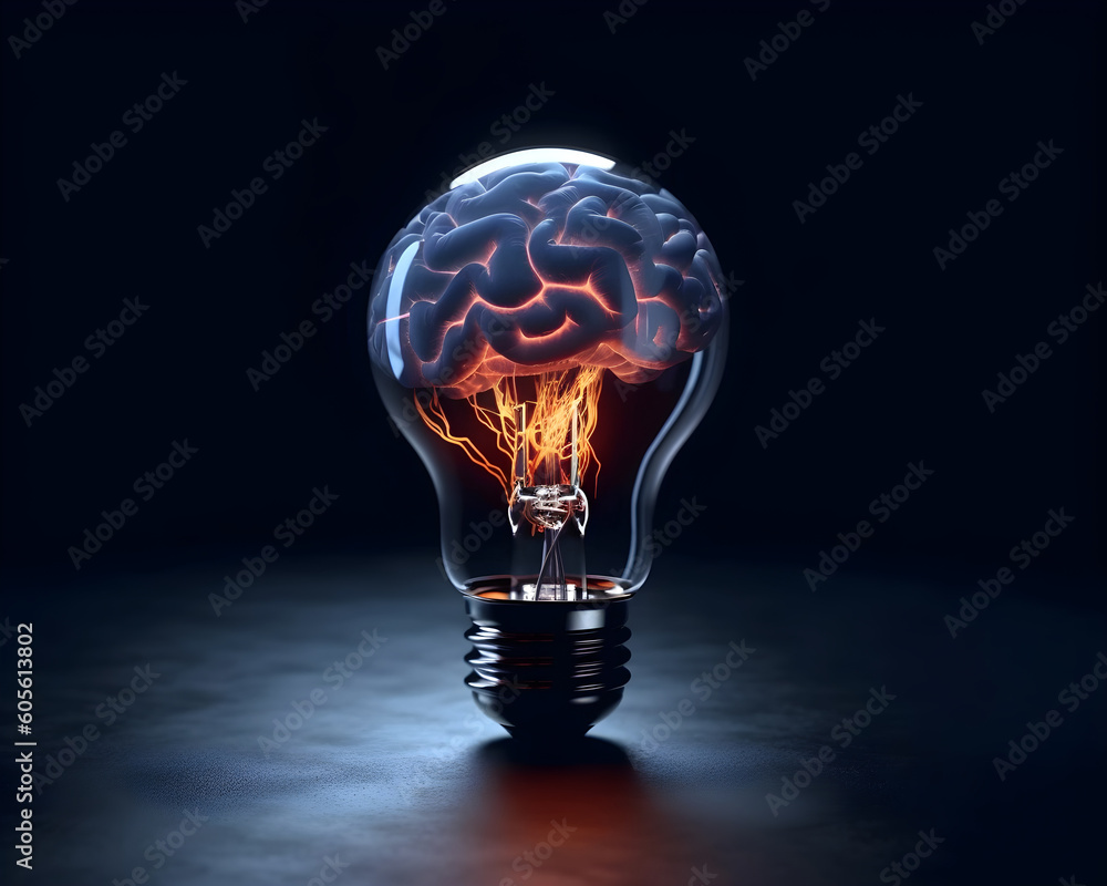 Glowing Brilliance: The Symbolic Fusion of Brain and Light Bulb ...
