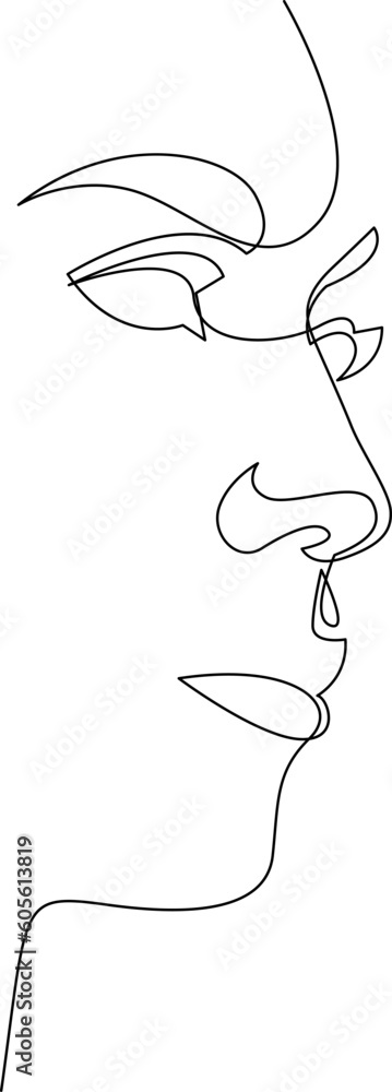 Woman Abstract Face One Line Drawing Female Portrait Continuous Line