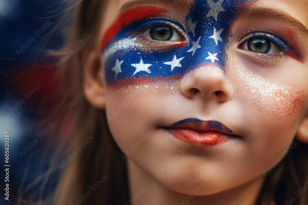American flag-inspired face paint on children's cheeks, Independence ...