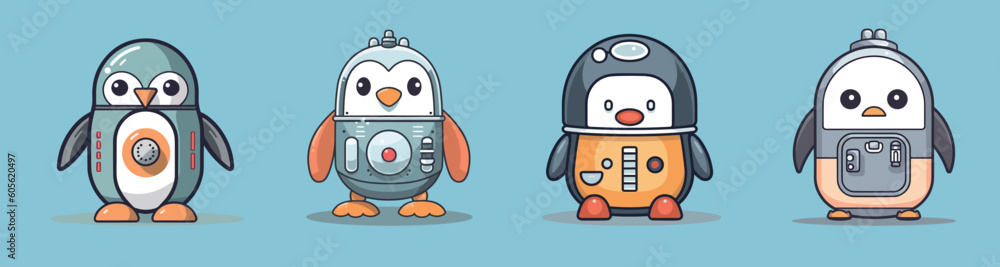 Cute mechanical penguin cartoon vector illustration, logo Stock Vector ...