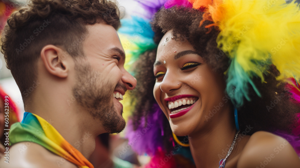 Happy Generative AI Couple at LGBTQ+ Gay Pride Parade in Sao Paulo ...