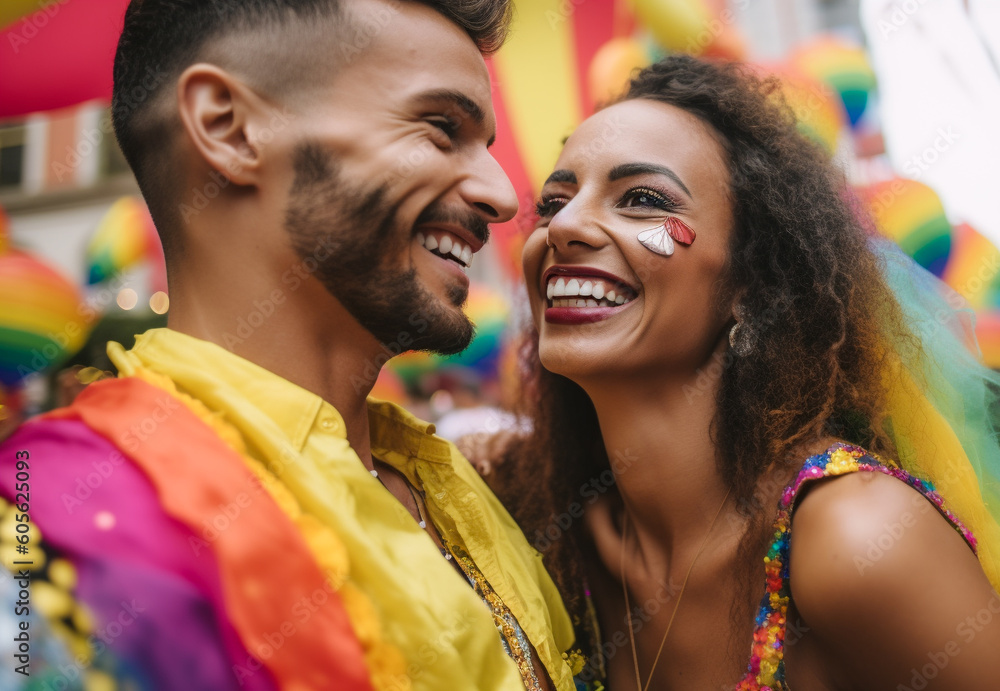 Happy Generative AI Couple at LGBTQ+ Gay Pride Parade in Sao Paulo ...