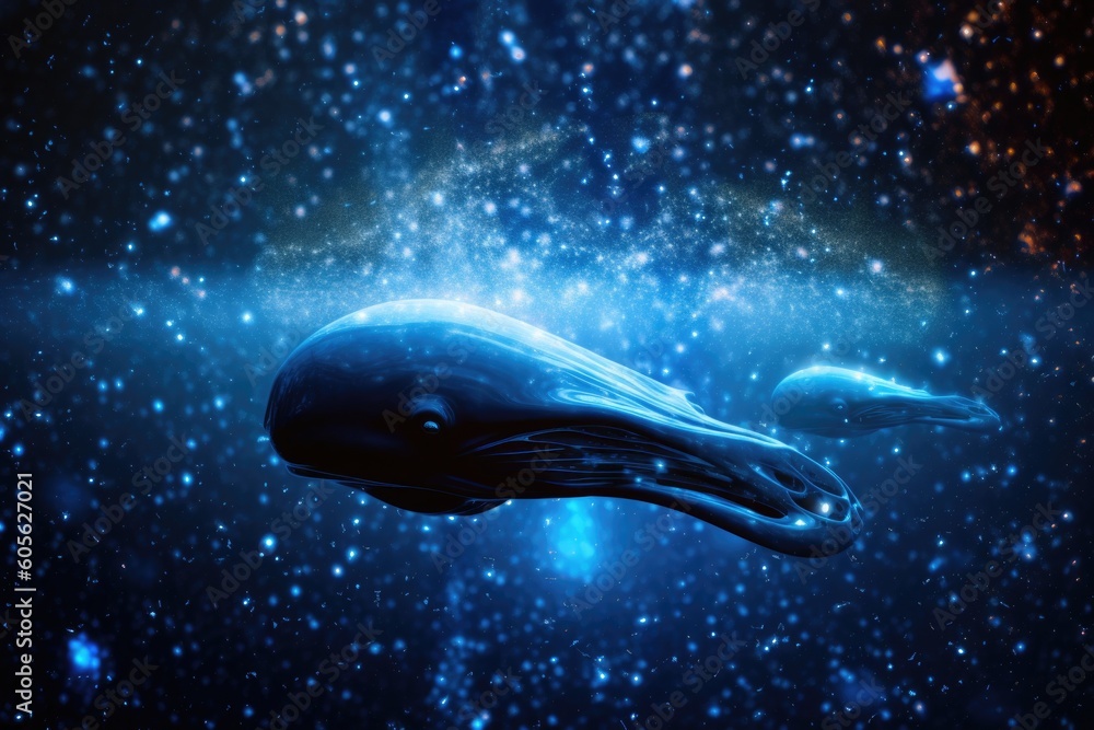 alien life form swimming in cosmic ocean, with stars shining overhead ...