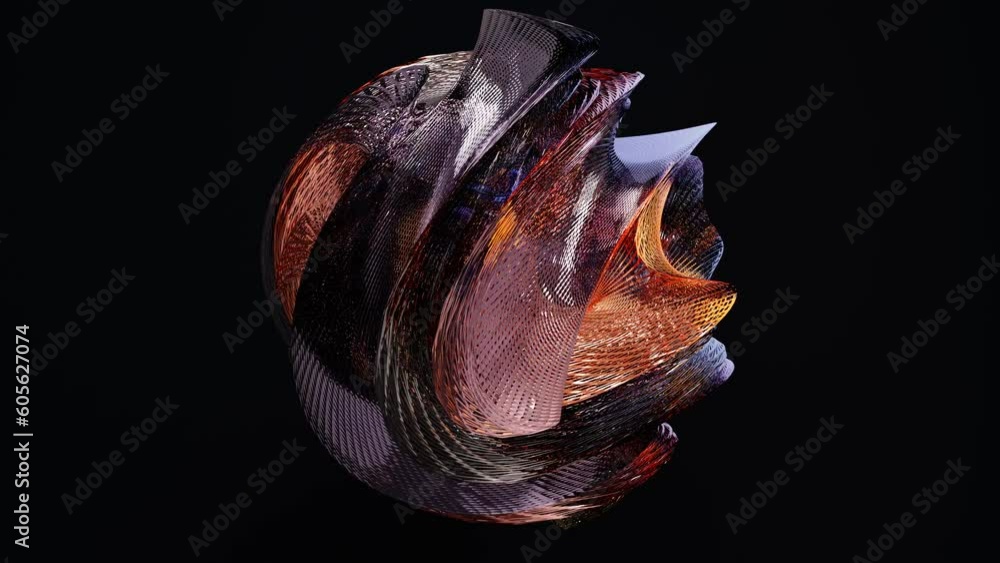 3d render, Abstract shape with wire mesh pastel colors on black ...