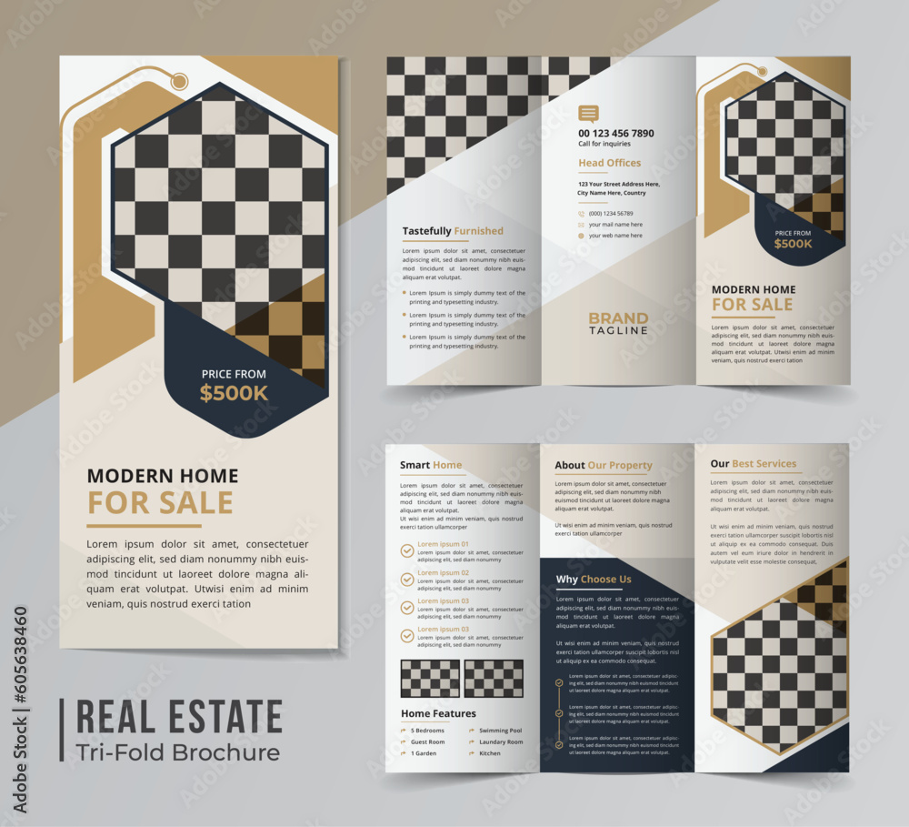 Corporate real estate and home apartment trifold brochure template ...