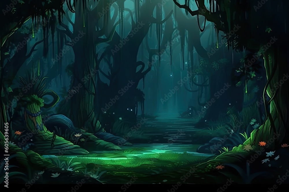 Dark forest 2D mobile game background, dark forest environment, horror ...