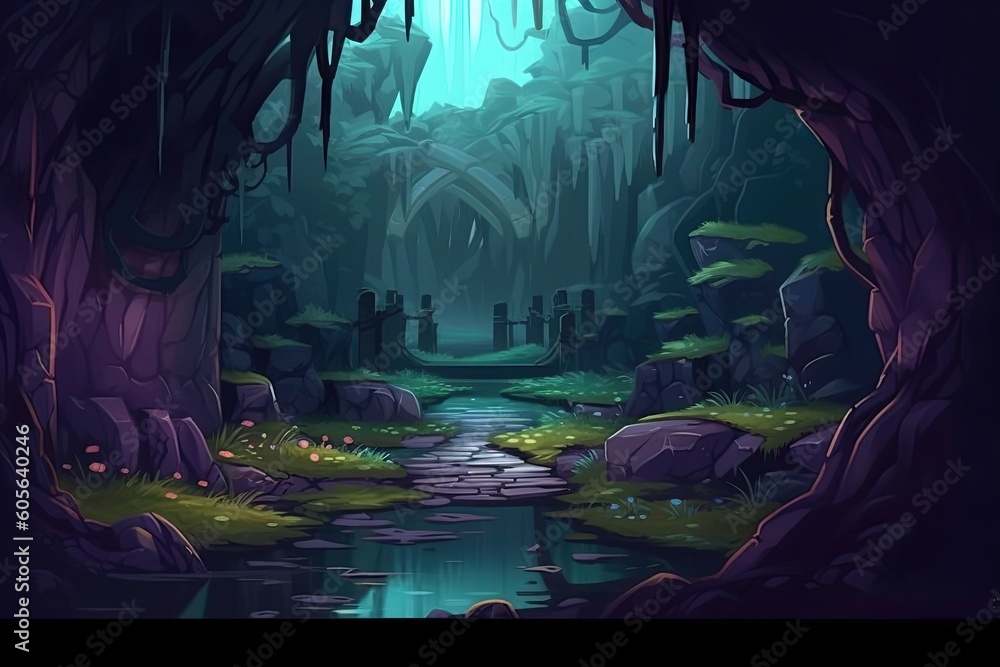 Cave 2D mobile game background, 2D game cave, RPG environment, open ...