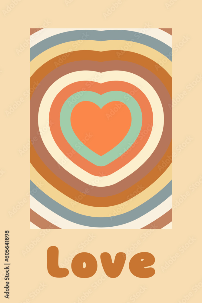 Retro vector backdrop in groovy style with lettering Love and layered ...