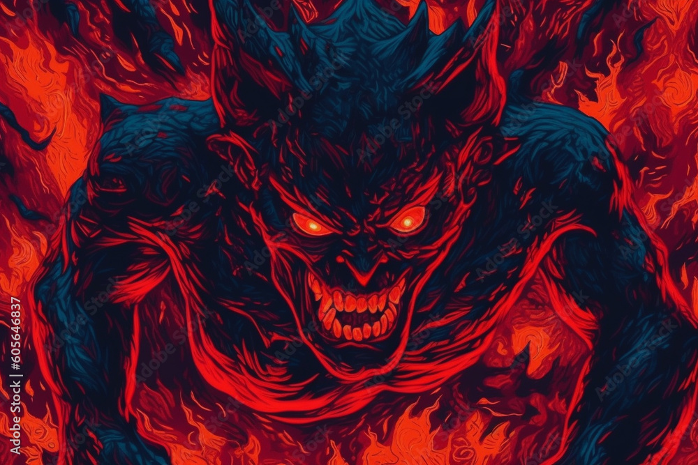 Concept of hell. Fierce flames and raging fire surround a ...