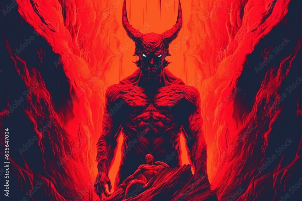 Concept of hell. Fierce flames and raging fire surround a ...