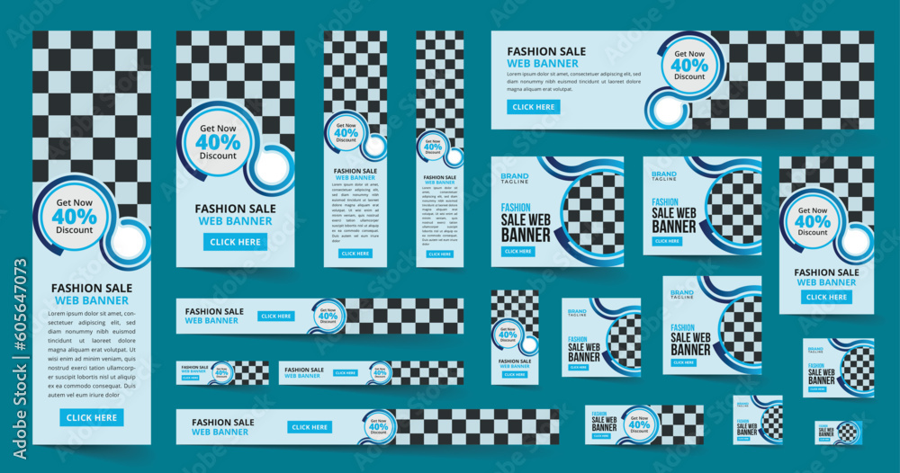 Fashion sales web ads banner bundle template design set, horizontal and ...