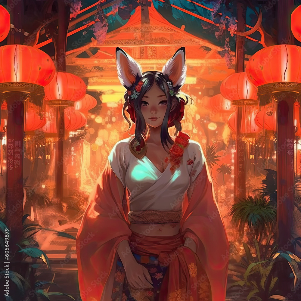 lady Kitsune spirit animal fox shamanism manga illustration - by ...