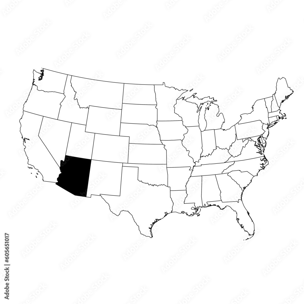 Vector map of the state of Arizona highlighted highlighted in black on ...