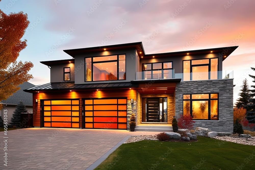 Cutting-Edge Styling Meets Vibrancy: Natural Stone & Orange Siding ...