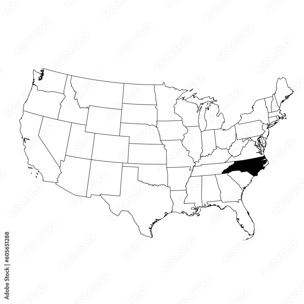 Vector map of the state of North Carolina highlighted in black on the ...