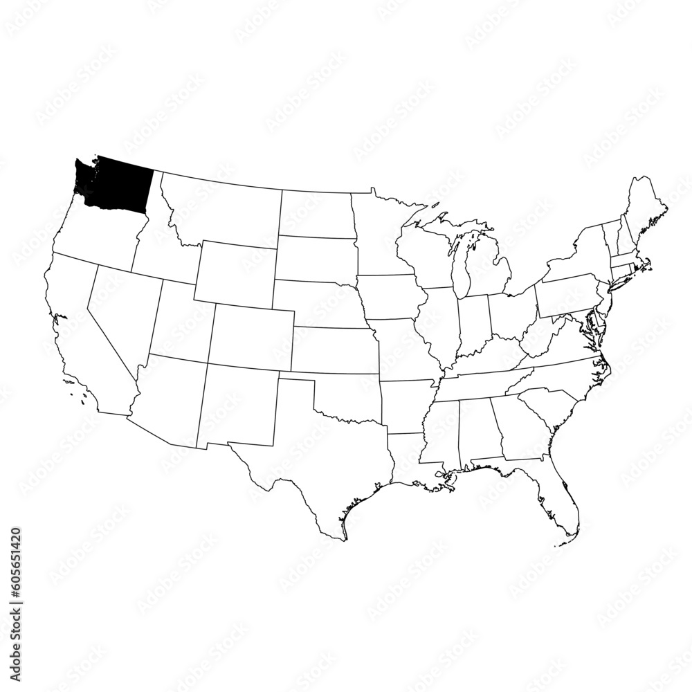 Vector map of the state of Washington highlighted in black on the map ...