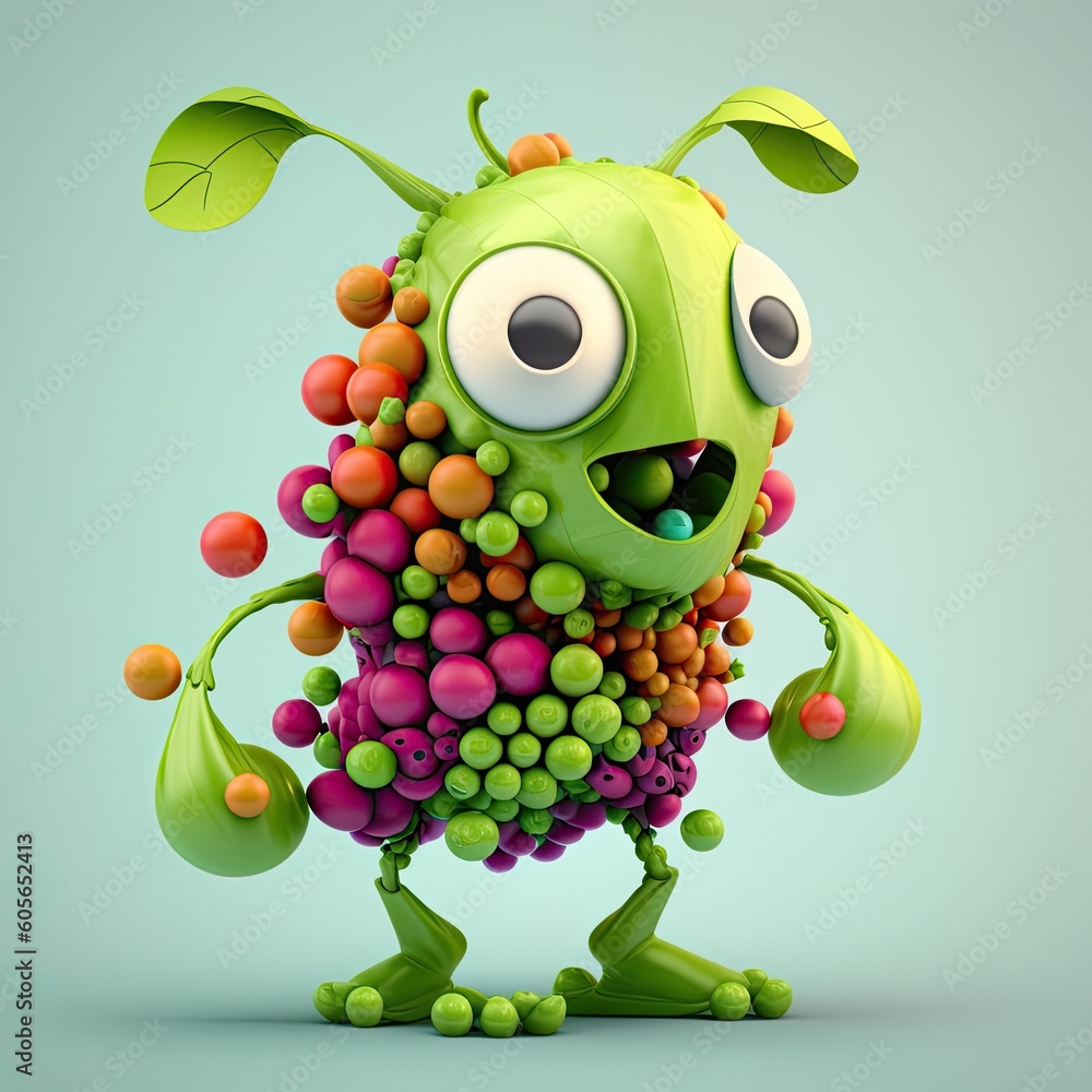 3d render of cartoon style character edmame creature , bean Stock ...