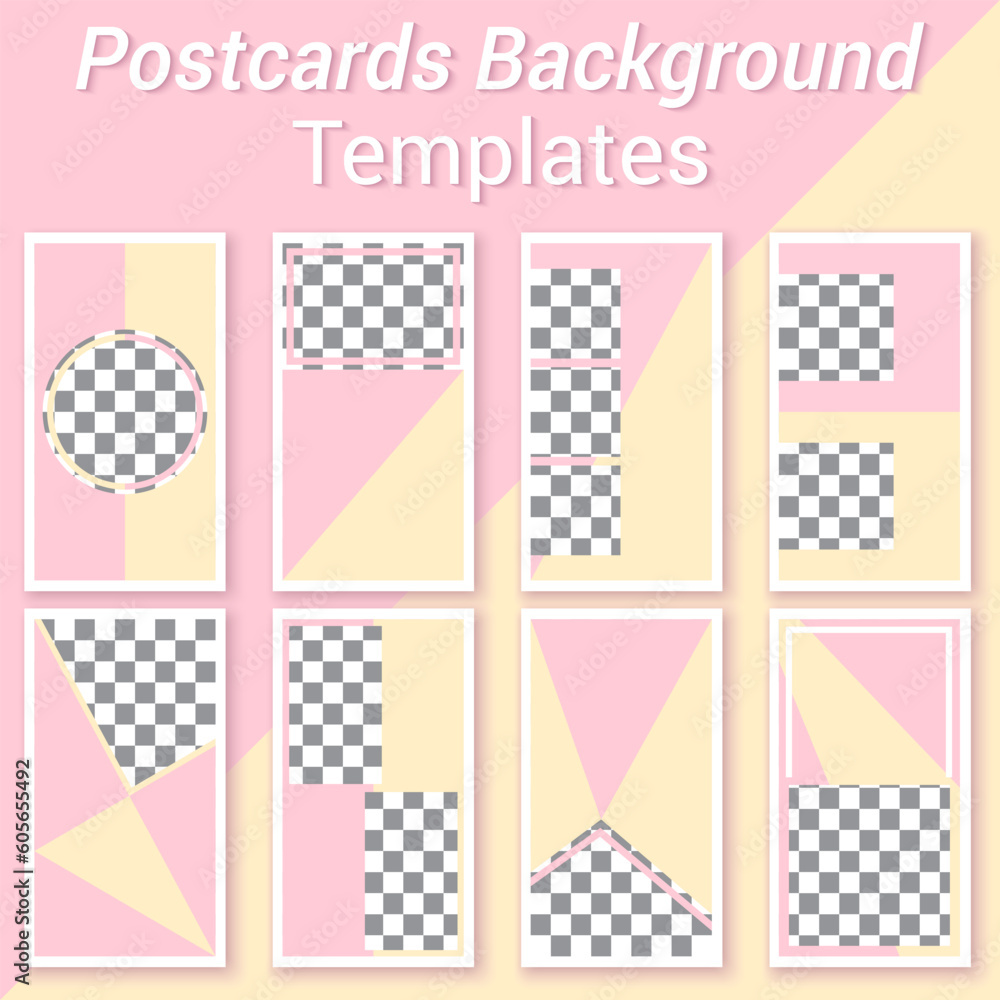 Editable set of postcard background templates, printouts in pink and ...