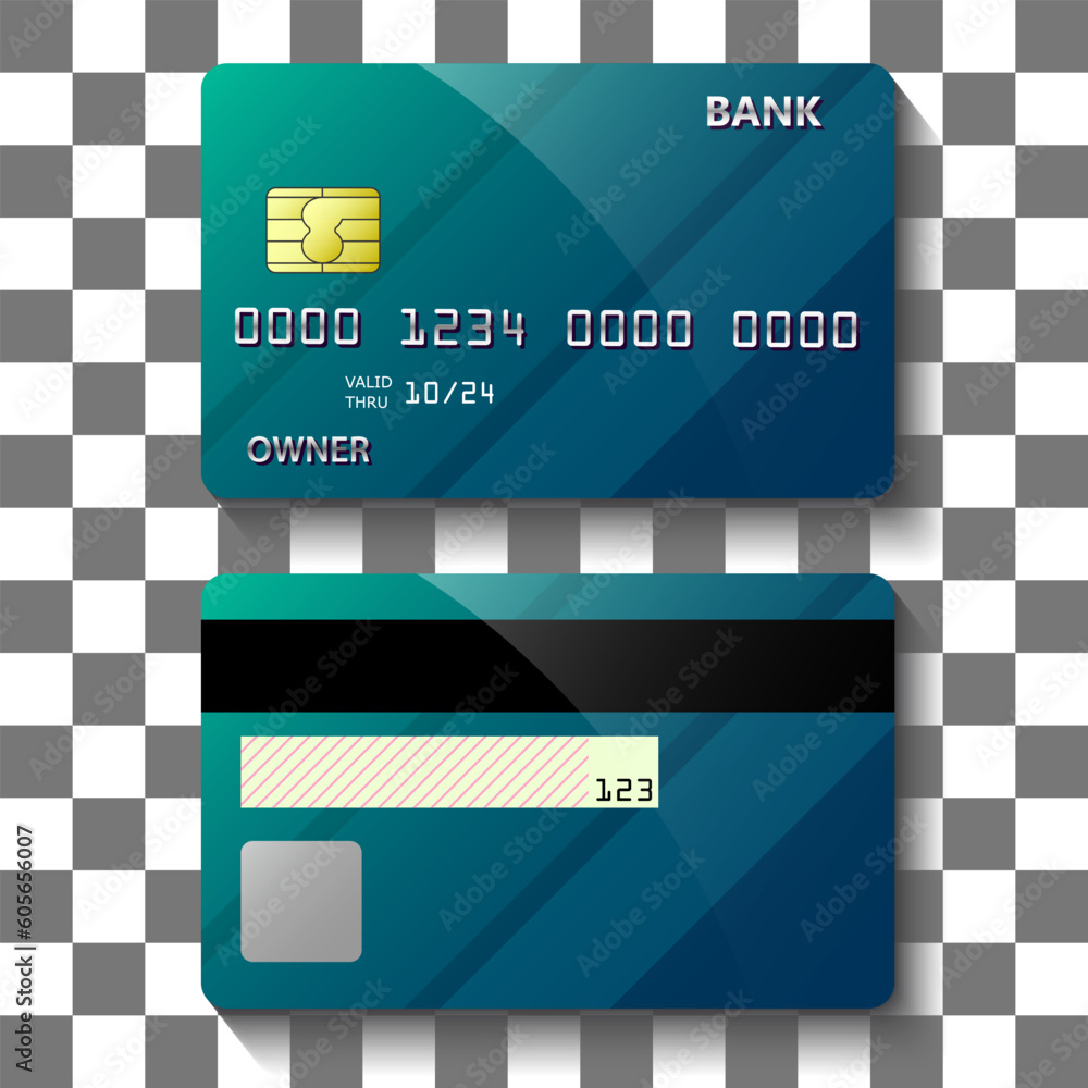 Blue realistic banking card template design, chess board background ...