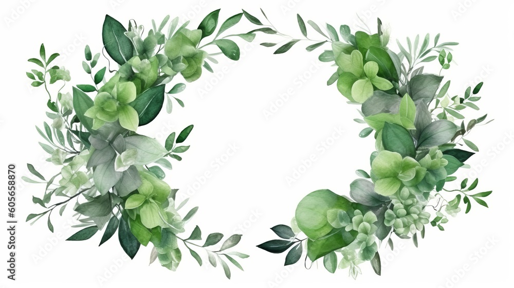 Watercolor painting leaf illustration for logo - Leaves frame in the ...