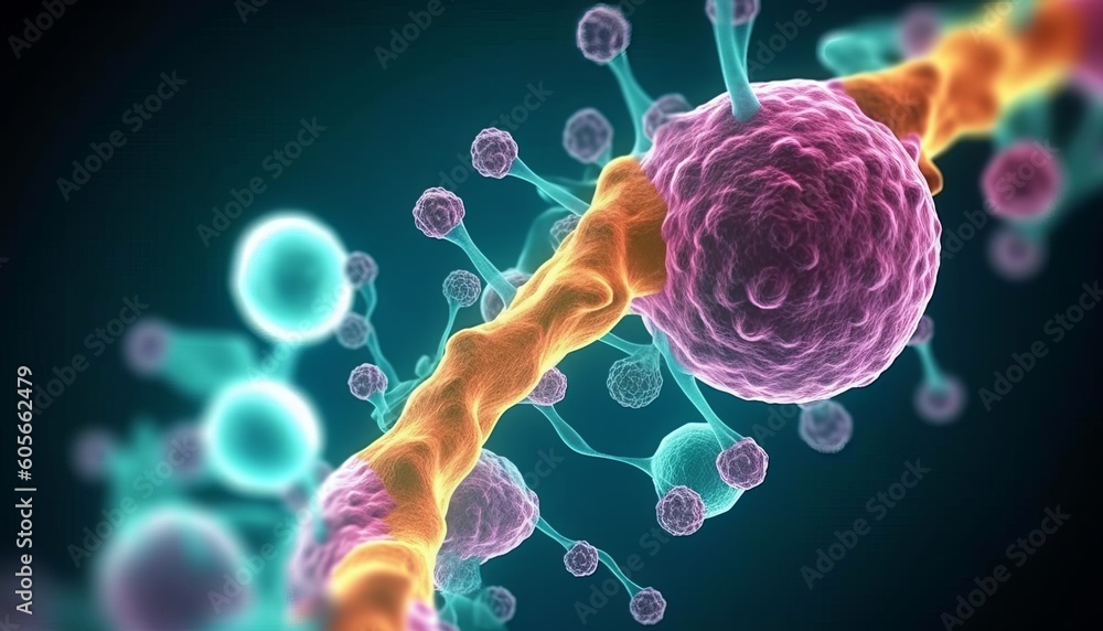 Cell damage by corona bacteria medical background. Microscopic virus ...