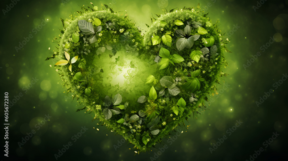 Green heart made of leaves as a symbol of earth love and healthy ...