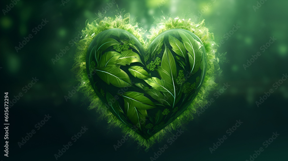 Green heart made of leaves as a symbol of earth love and healthy ...