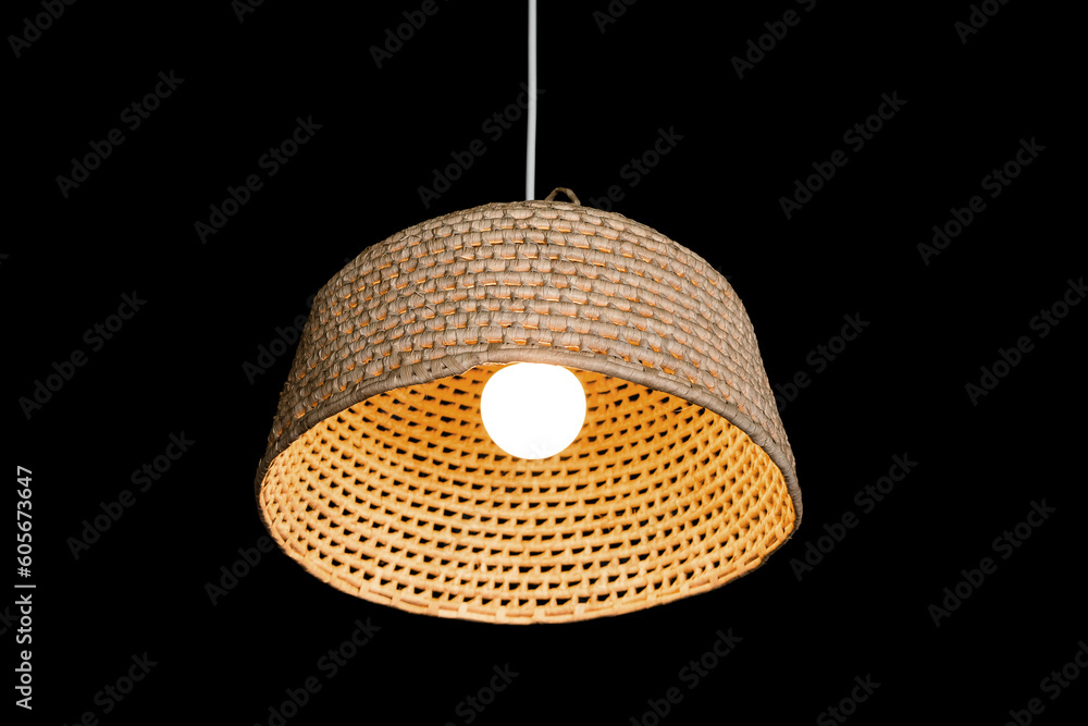 Rustic lamp made of straw by hand. Brazilian crafts, beach house or ...