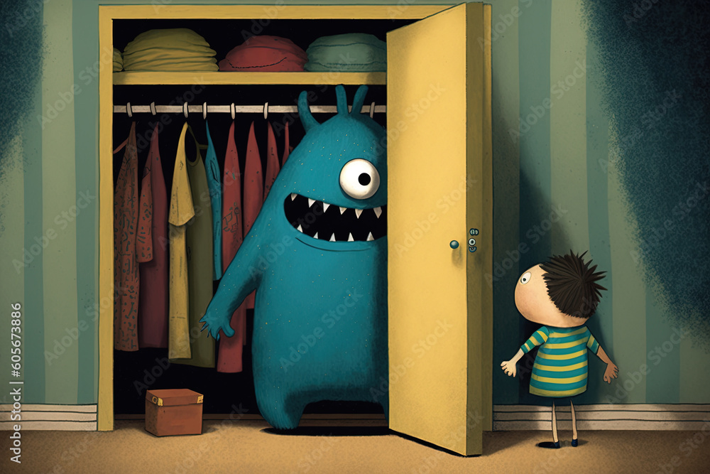 Monster Frightening Scary Child Hiding in the wardrobe closet Creating ...