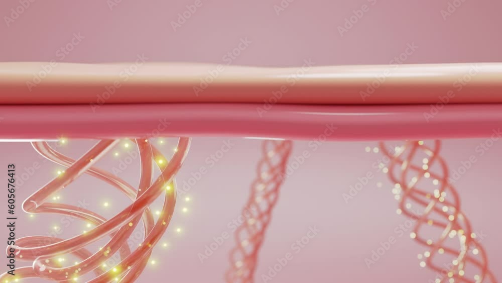 Pink collagen serum drop through skin cell to enhancing and repair ...