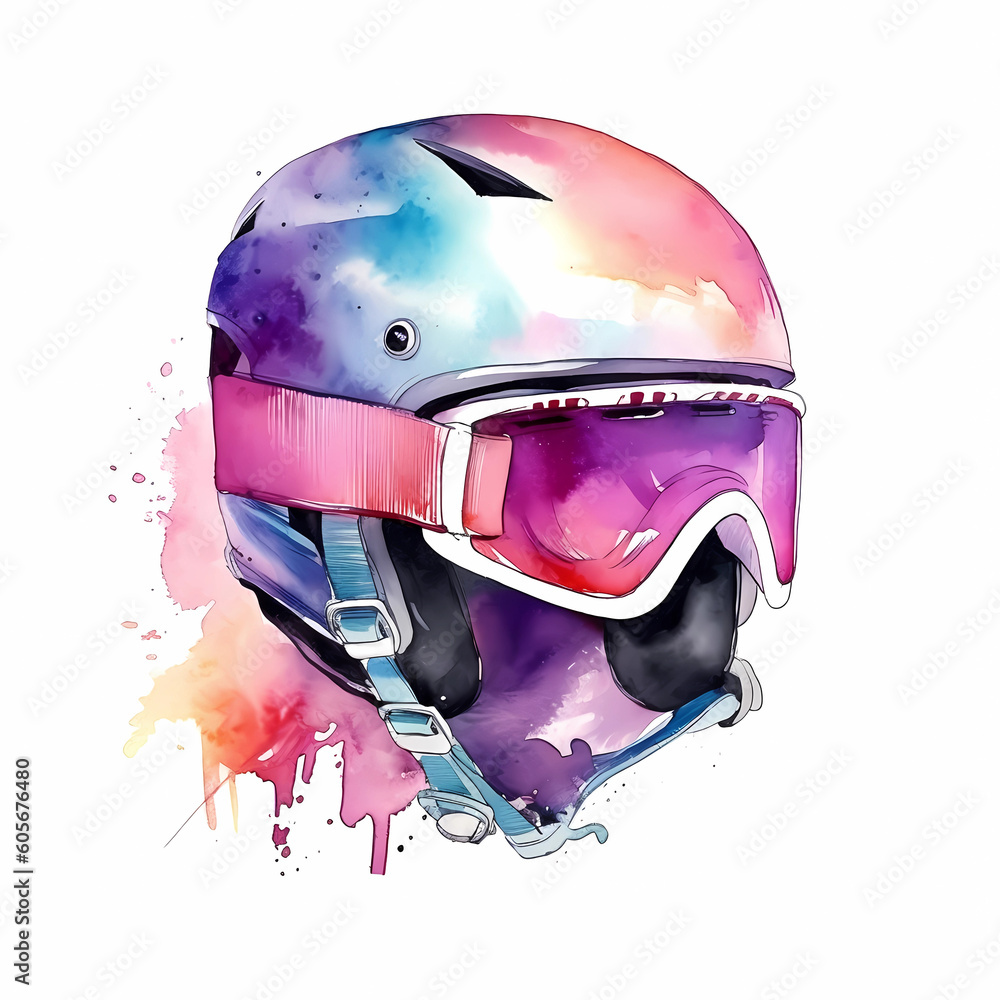 Helmet illustration watercolor clipart. Helmet logo watercolored ...